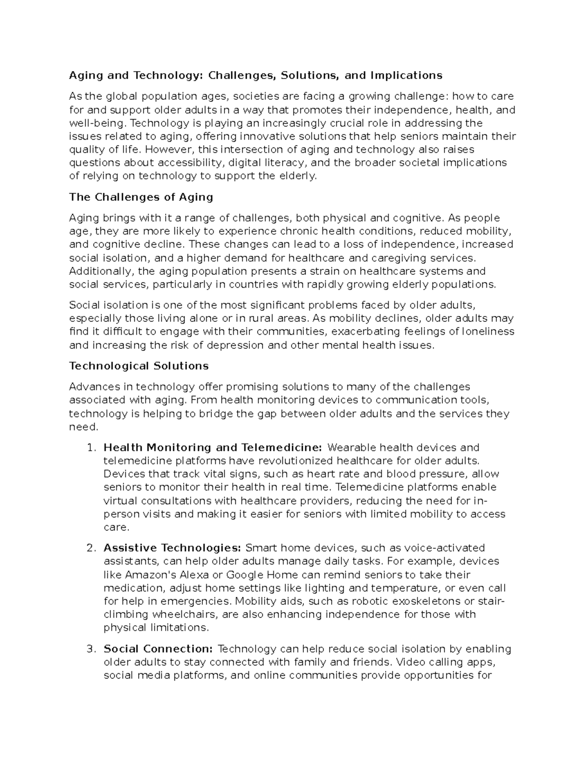 Aging and Technology - Essay - Aging and Technology: Challenges ...