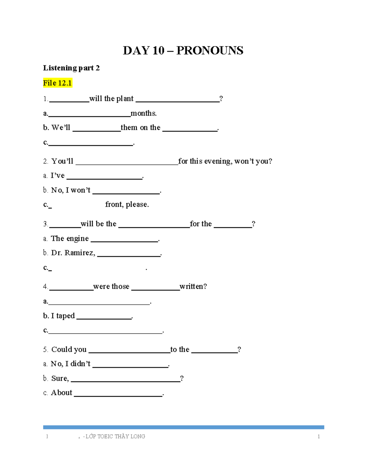 DAY 10 - PRONOUNS - TOEIC Practice Notes - Studocu