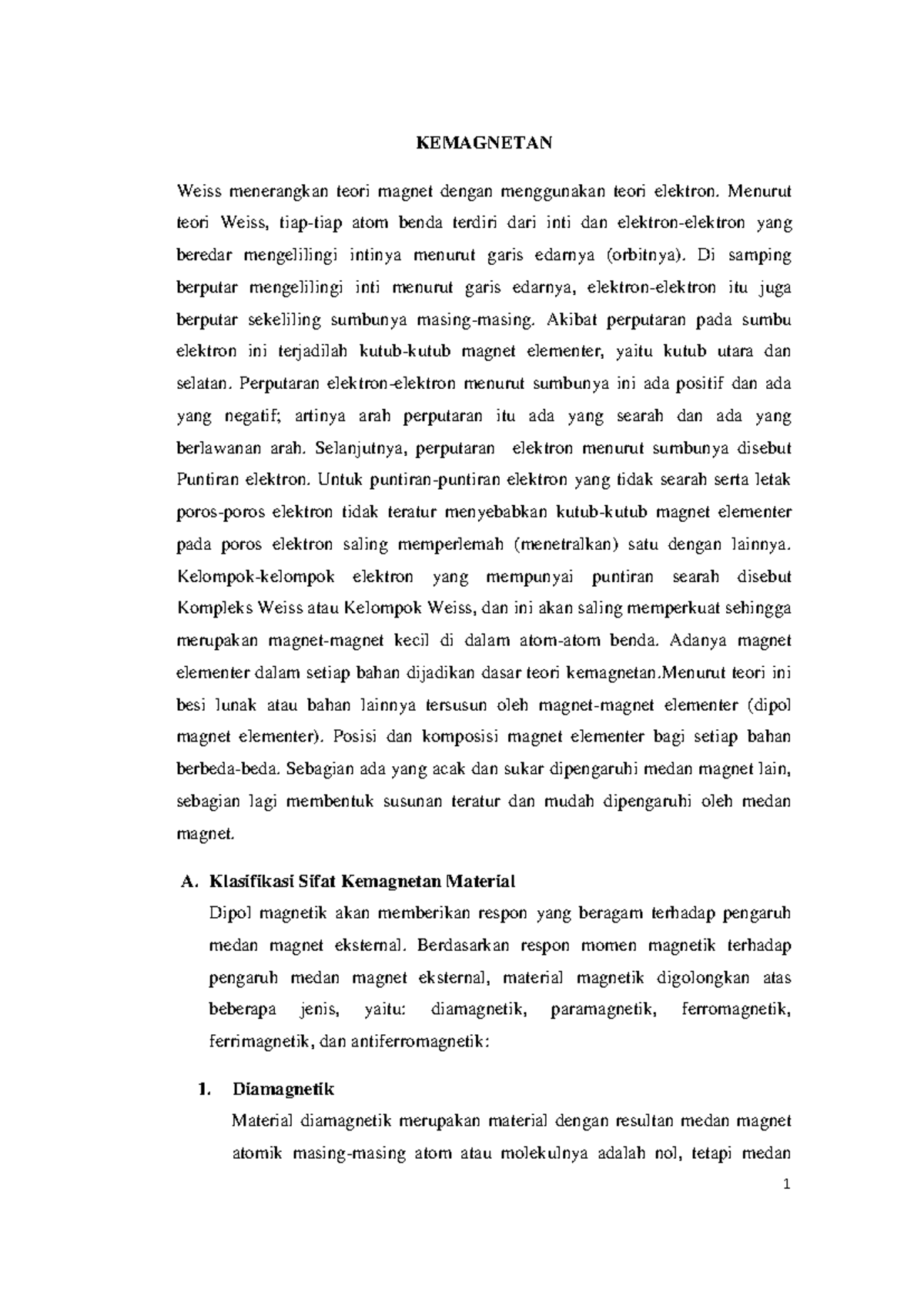 Kemagnetan KEL 6 - KEMAGNETAN Weiss menerangkan teori magnet dengan ...