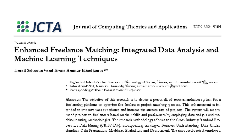 Enhanced Freelance Matching: Data Analysis & ML Techniques (CS101 ...
