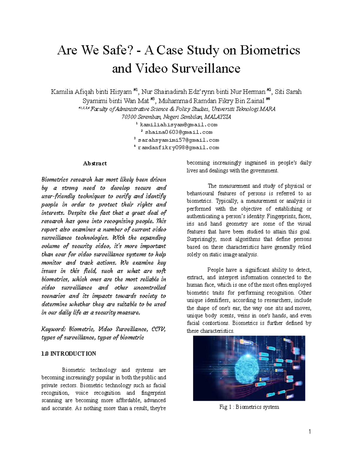 A Case Study on Biometrics and Video Surveillance - Are We Safe? - A ...