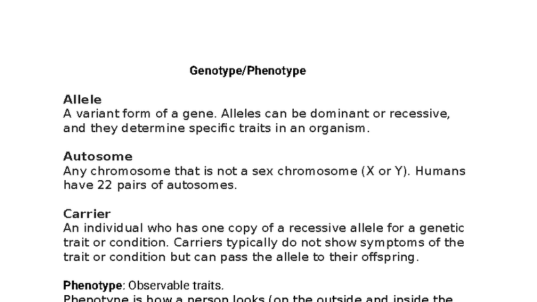 Genotype and Allele Variants: Understanding Genetic Traits - Studocu