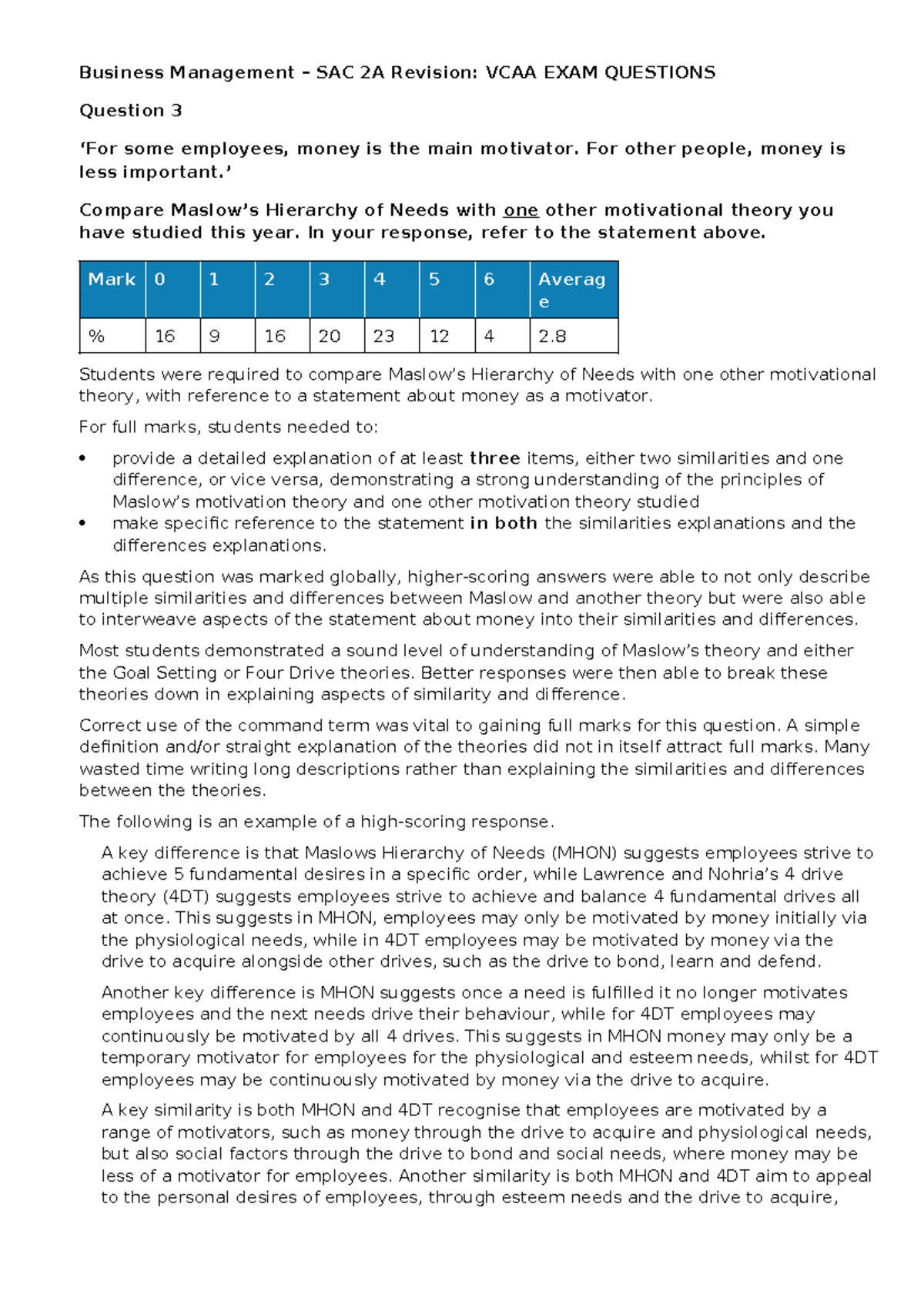 Business Management SAC 2A Revision - VCAA EXAM Questions - Studocu