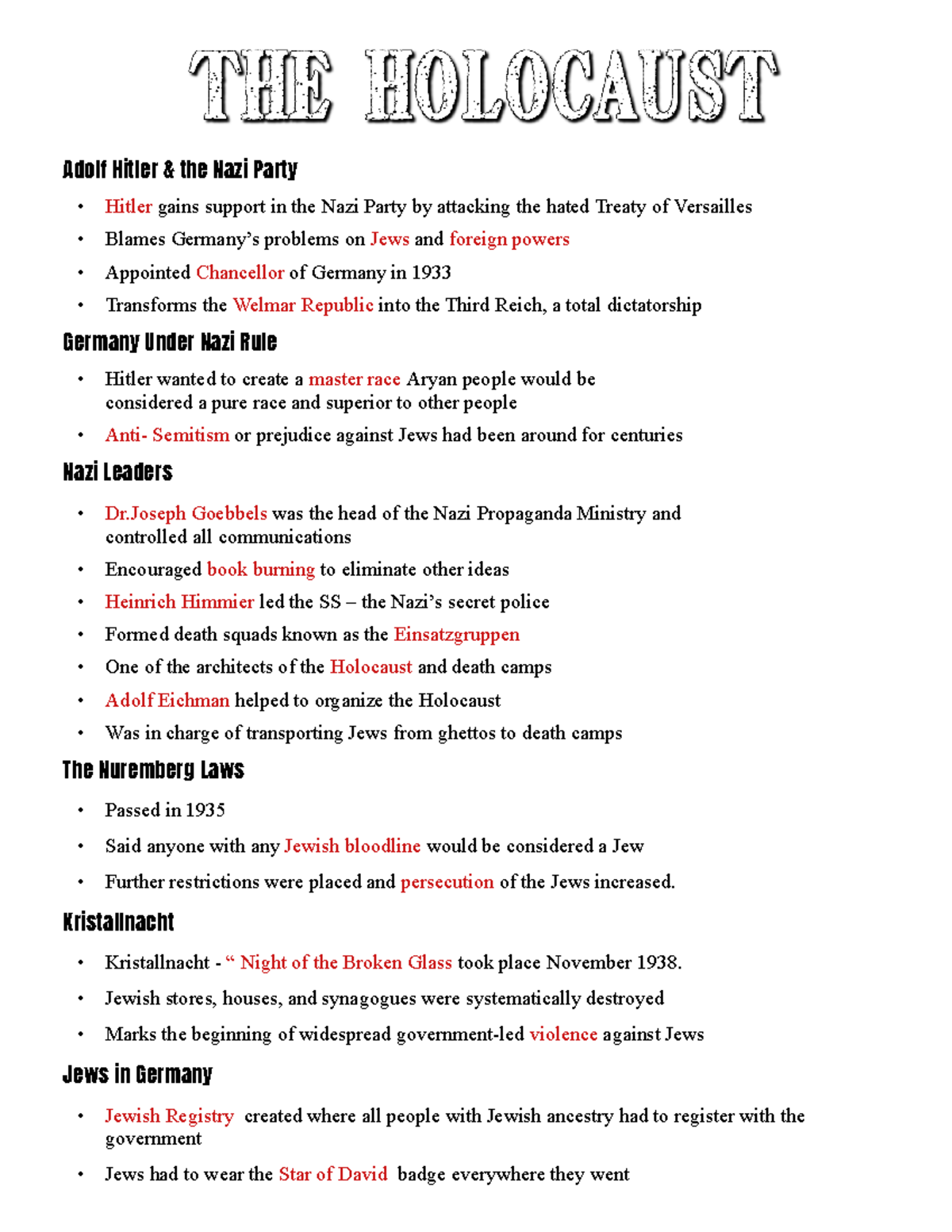 Holocaust Guided Notes (History 101): Key Events & Figures Explained ...