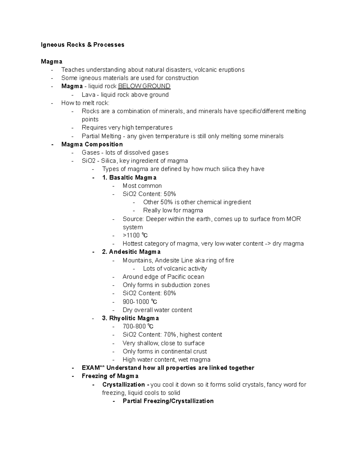 GEO1010 - Igneous Rocks & Processes Exam Study Notes - Studocu
