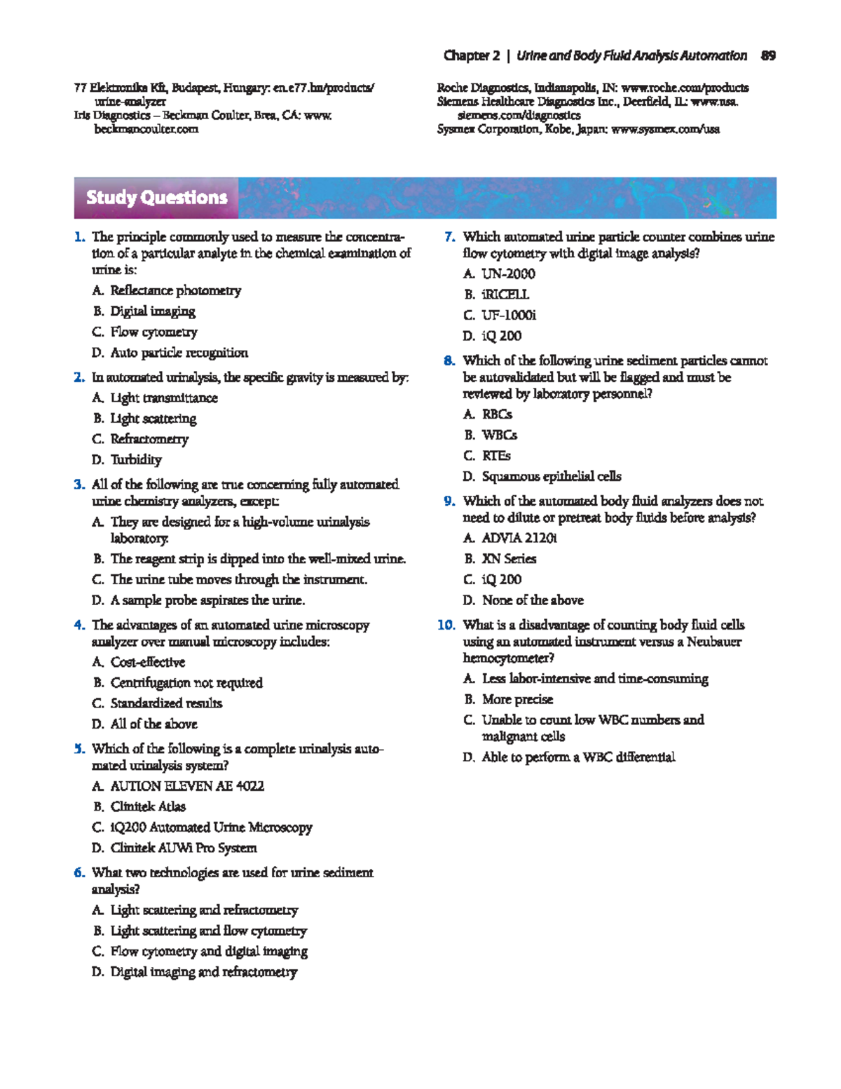 Strasinger- Study-QS - practice questions - Chapter 2 Urine and Body ...