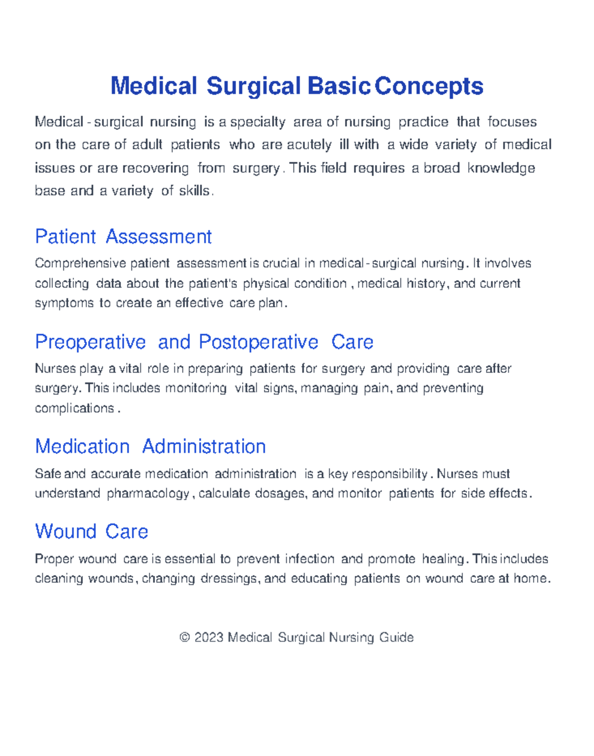 MS Nursing 101: Basic Concepts in Medical Surgical Care - Studocu