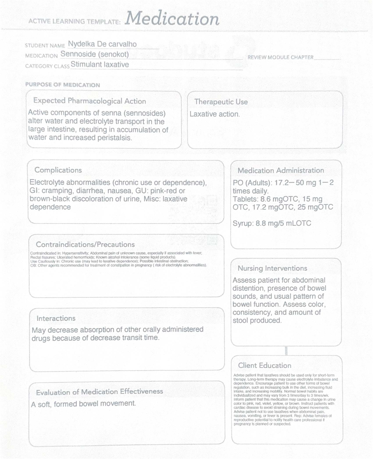 Active Learning Template: Medication Review for Sennoside (Senokot ...