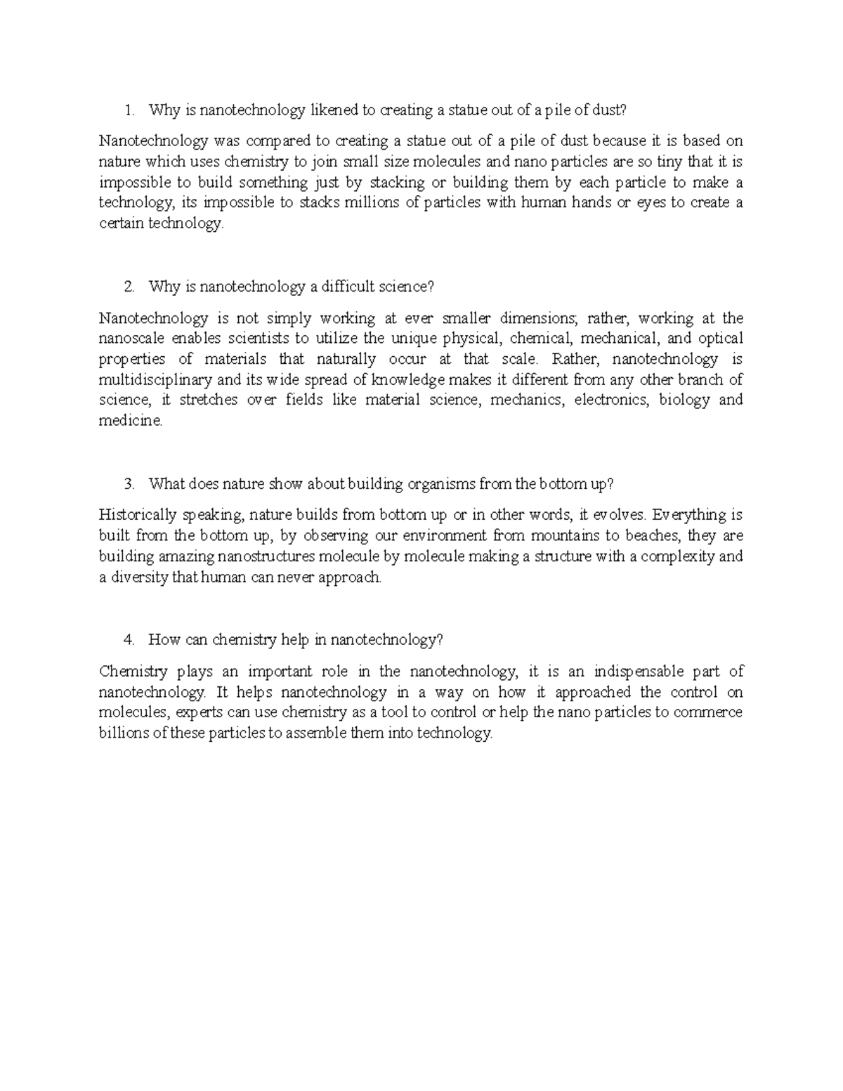 Nanotechnology Insights: Creating Structure from Molecular 'Dust' - Studocu