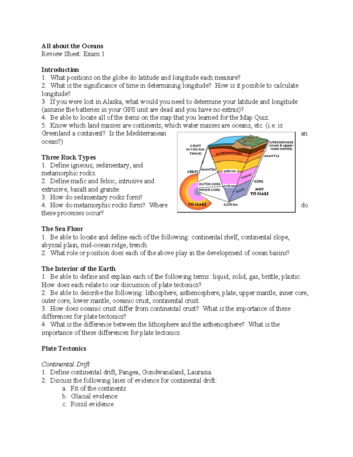 Geology Exam Review: Oceans & Plate Tectonics (Exam 1) - Studocu