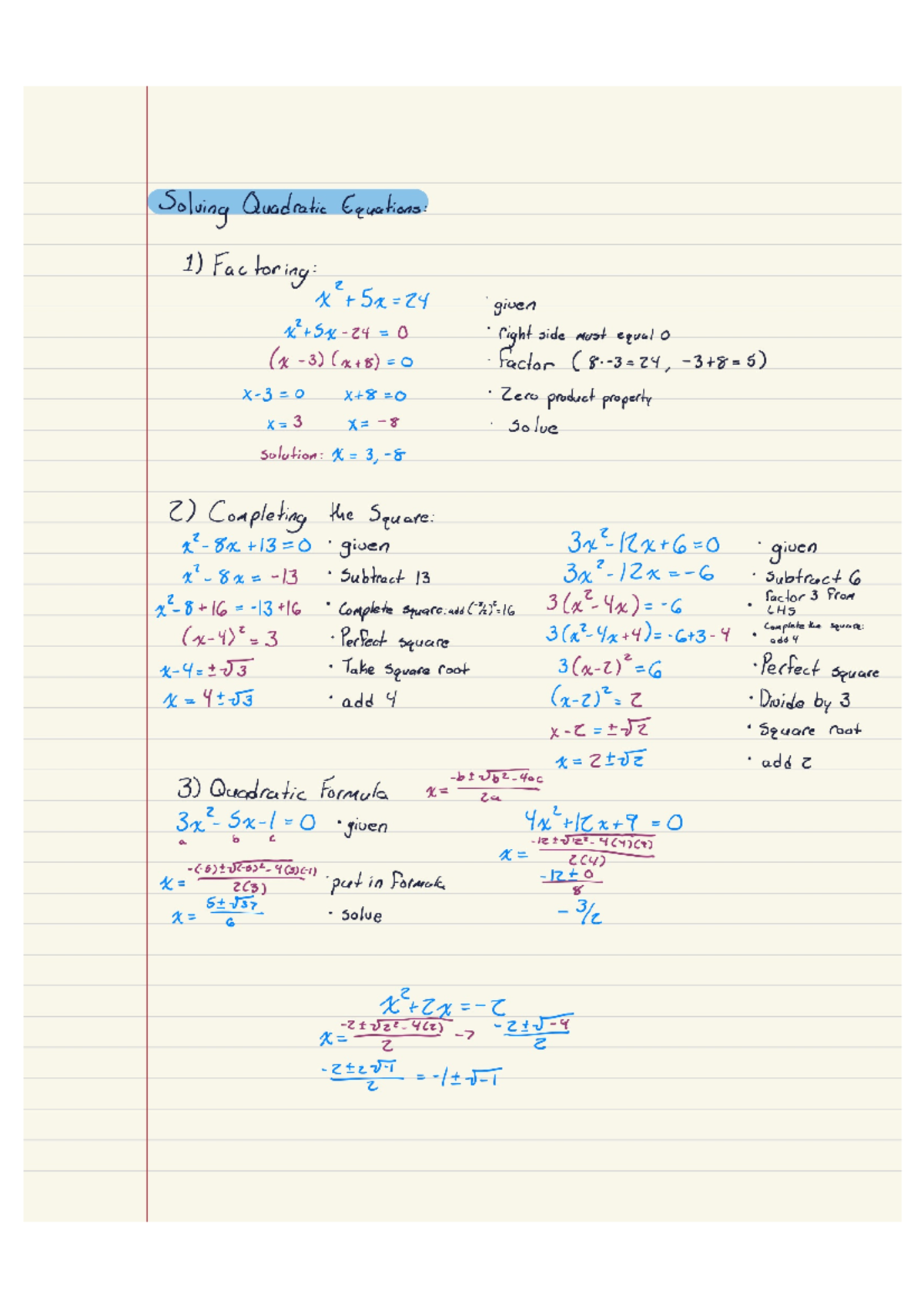 Solving Quadratic Equations: Factoring, Completing Square, Formula ...