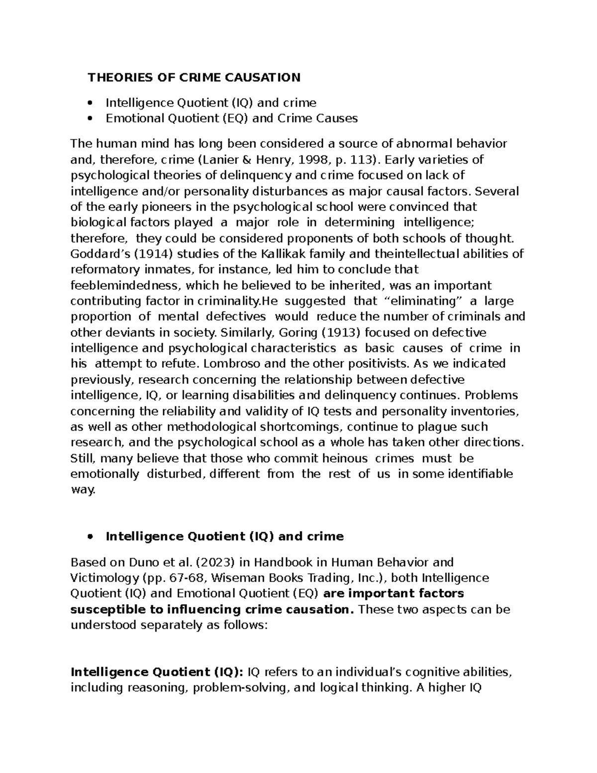 Theories of Crime Causation: IQ and EQ Influences on Criminal Behavior ...