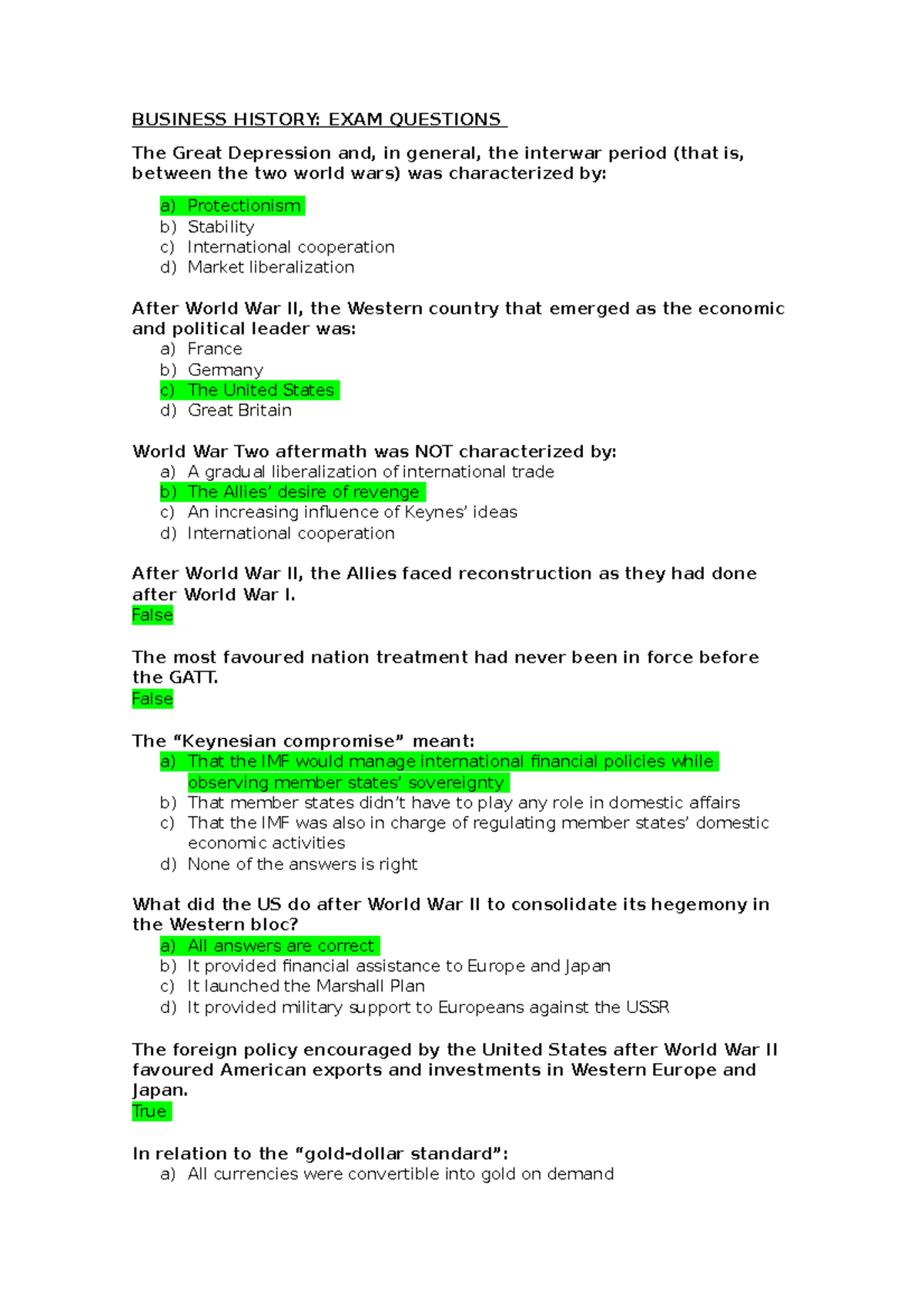 Business History Exam Questions: Key Topics and Concepts - Studocu