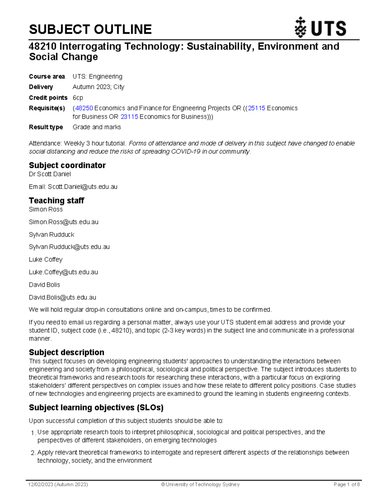 Interrogating Tech Subject Outline - SUBJECT OUTLINE 48210 ...