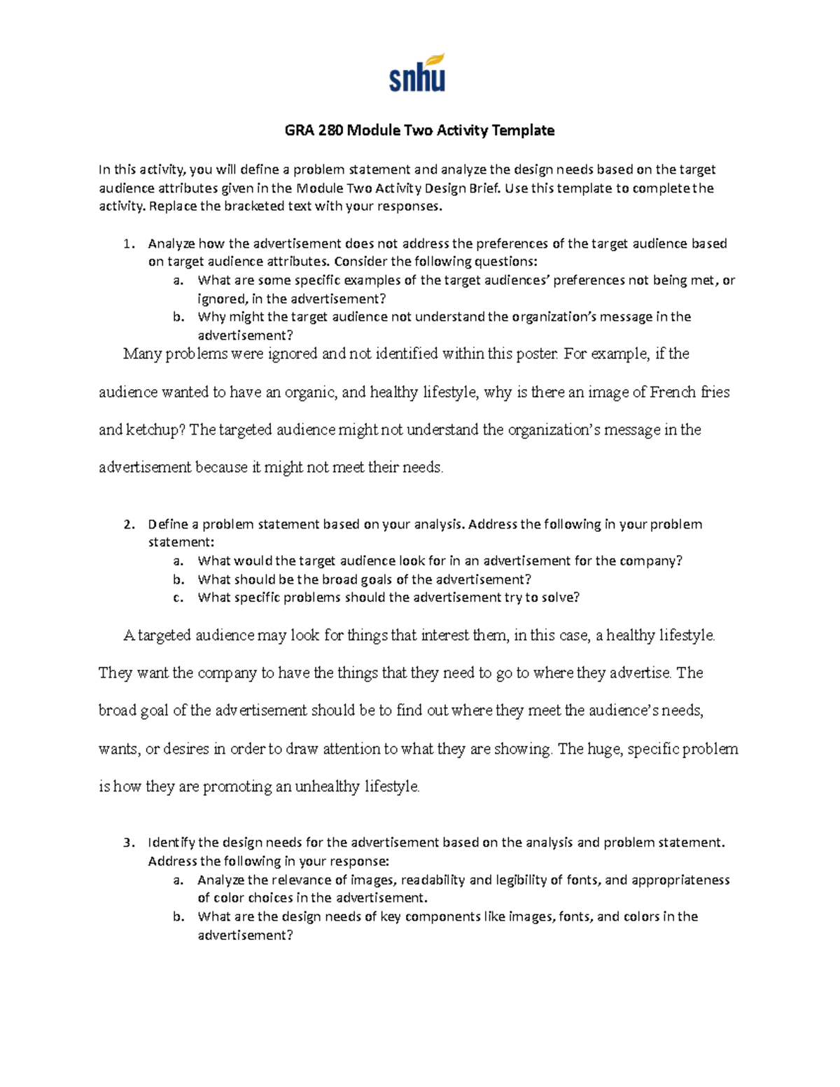 GRA 280 Module Two Activity: Problem Statement & Design Analysis - Studocu