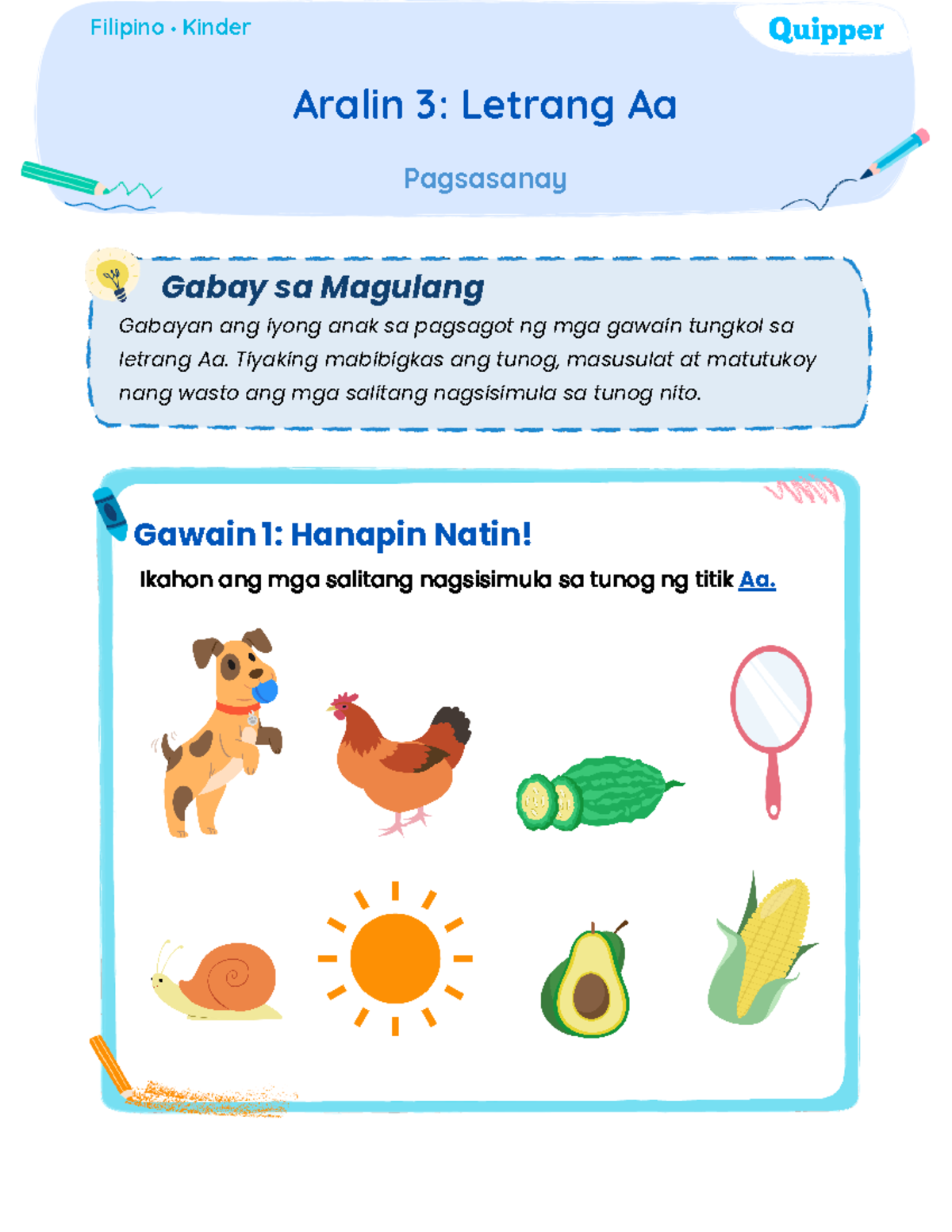 Filipino Q3 W2 UNIT 11 - Letrang Aa at Ii Pagsasanay - Studocu