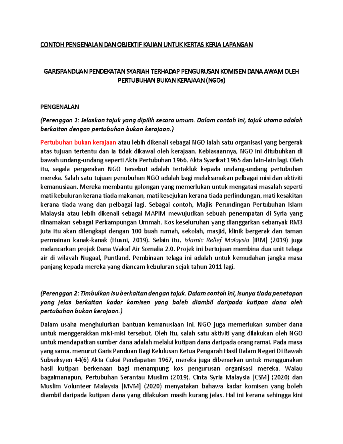 Contoh Pengenalan DAN Objektif Kajian Untuk Kertas Kerja Lapangan ...