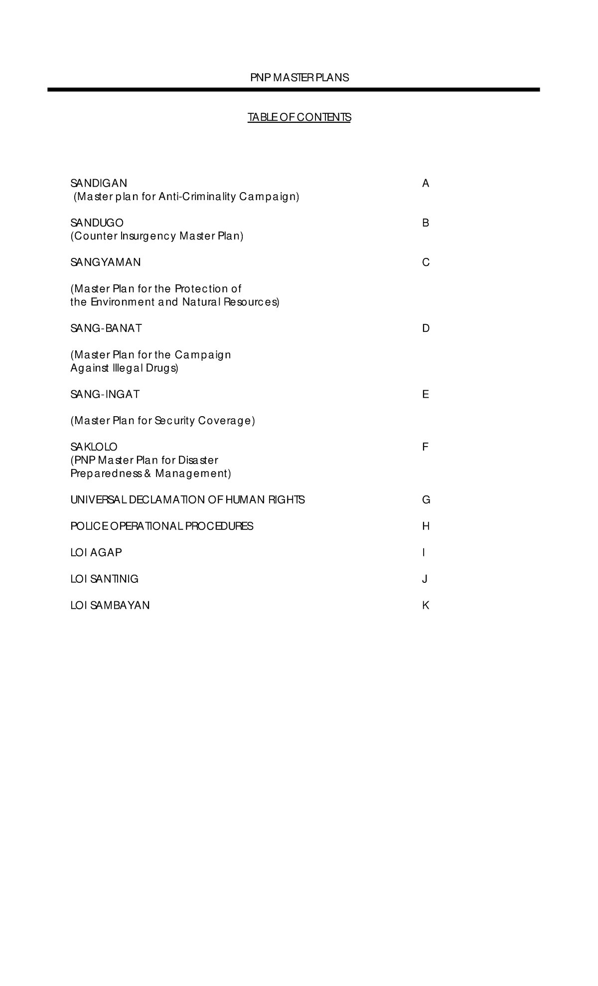 PNP Master Plans & LOIs Overview: Essential Readings - Studocu