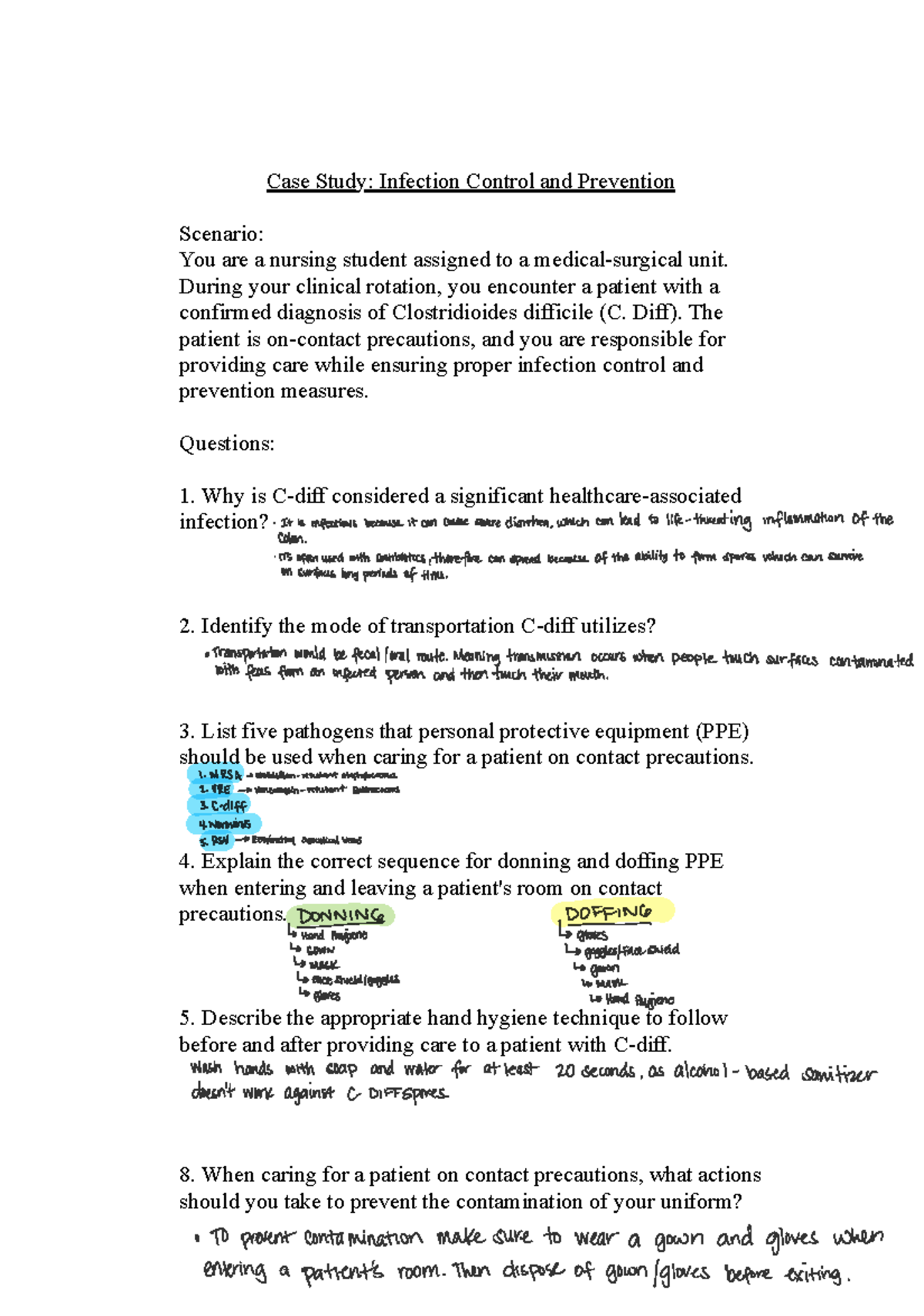 Nursing Case Study: Infection Control & C. Diff Management - Studocu
