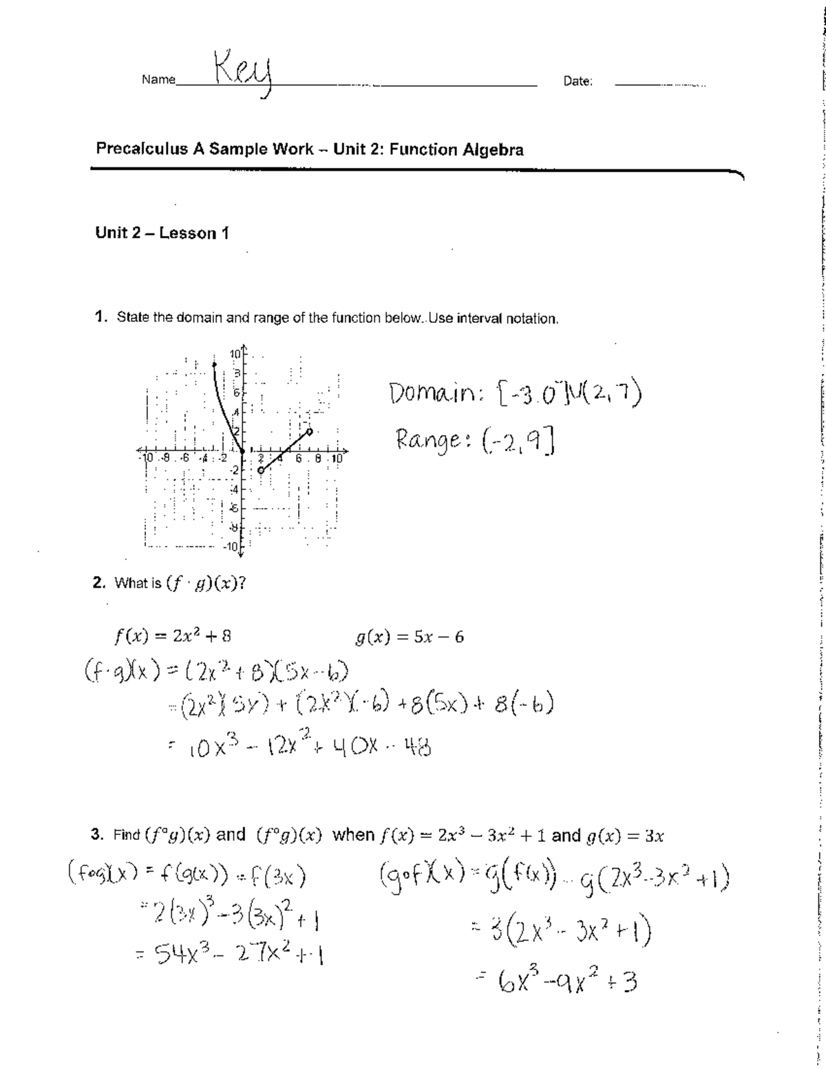 Precalculus A - Unit 2 - Sample Work Solutions Key - Studocu