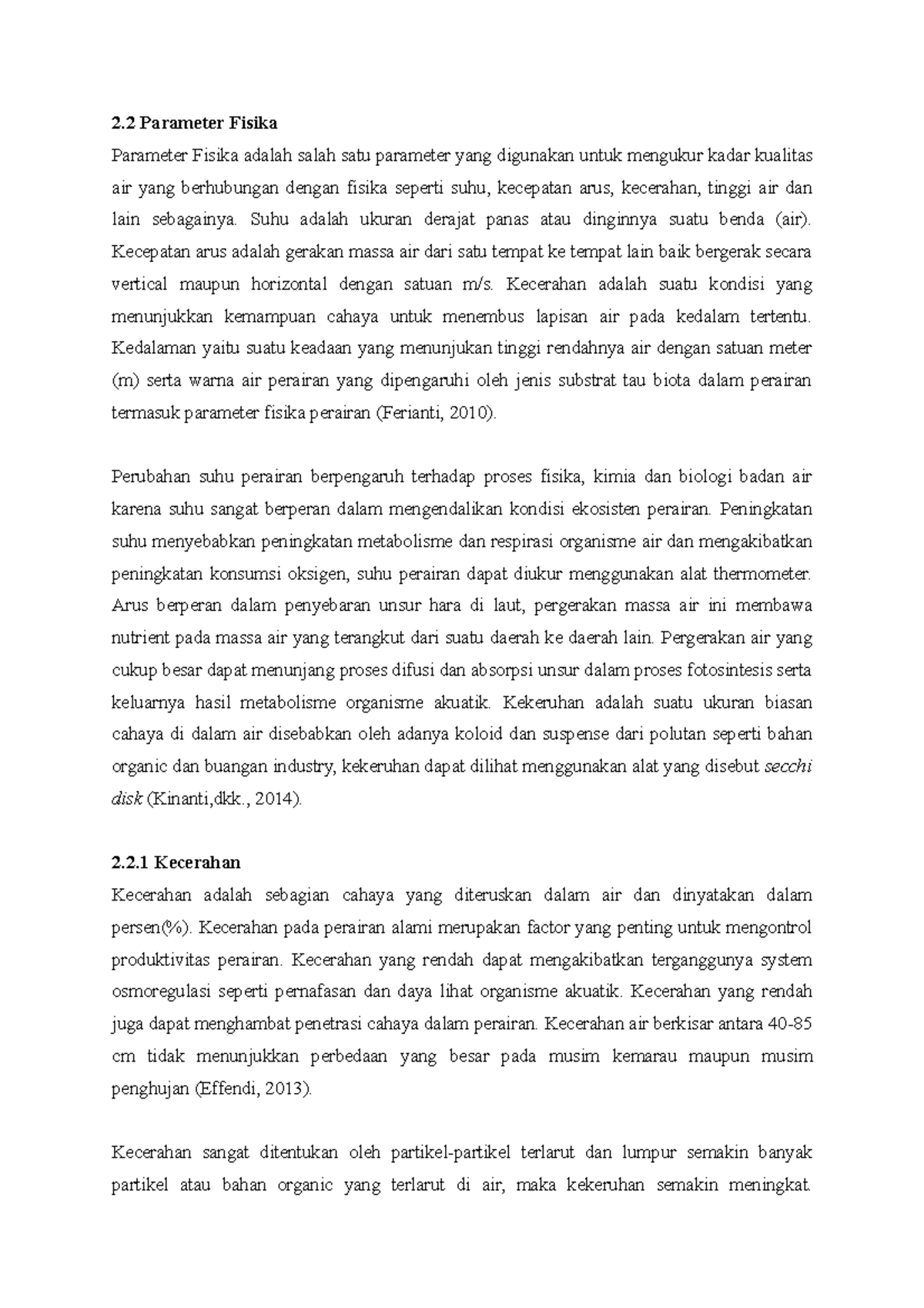 Parameter Fisika dalam Analisis Ekologi Perairan: Kualitas Air - Studocu