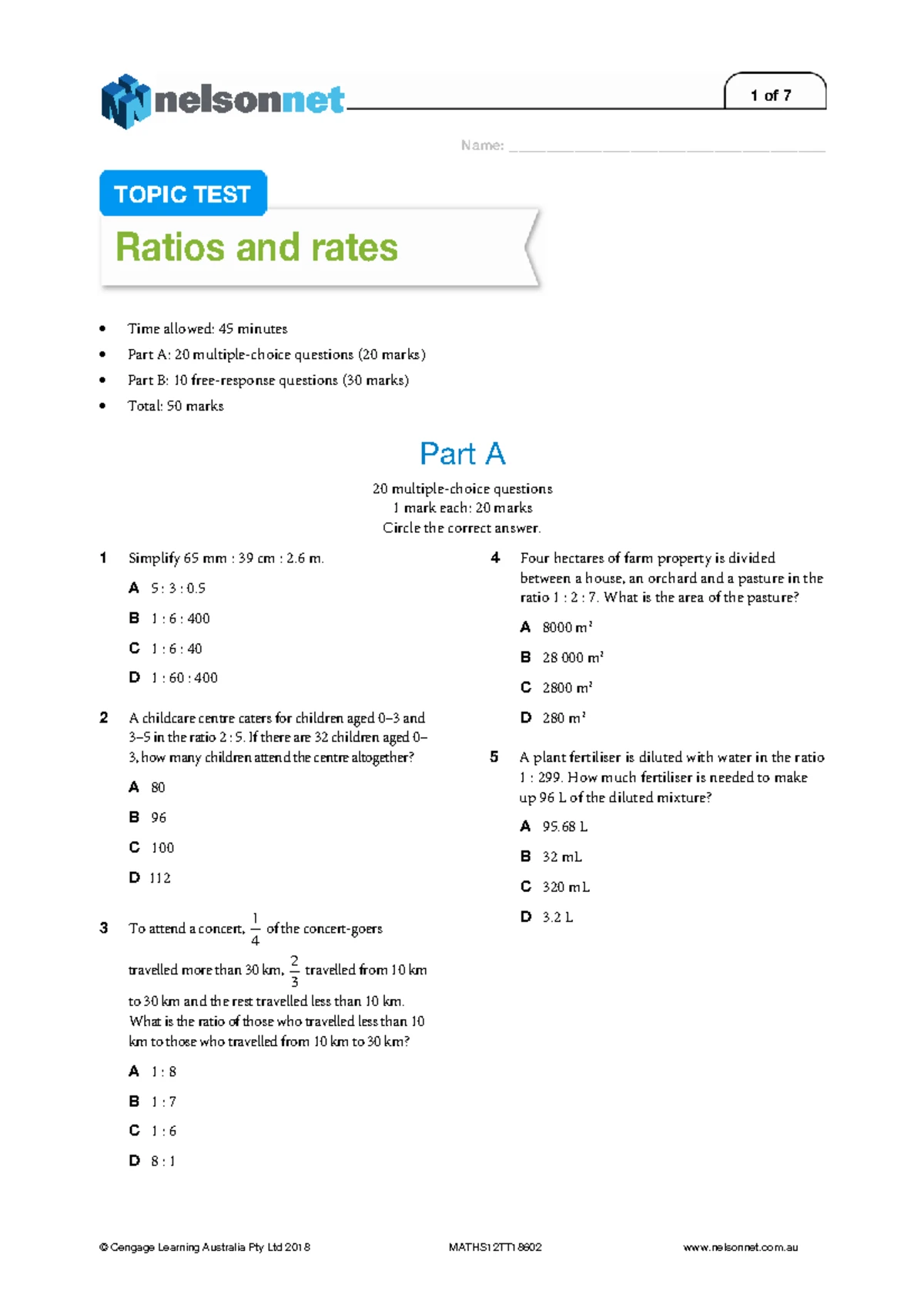Year 12 2023 Rates and Ratios Topic Test Solutions - Studocu