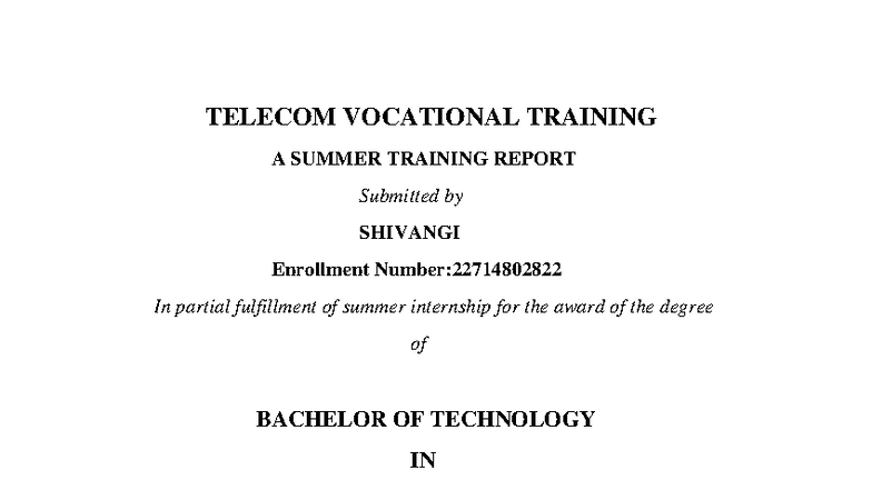 TELECOM VOCATIONAL TRAINING REPORT - B.Tech ECE Summer Internship - Studocu