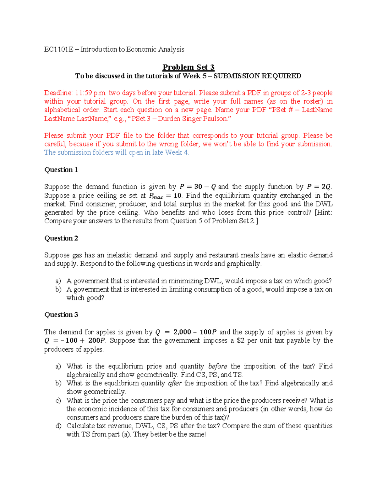 Micro Problem Set 3 - solution for sheet 3 - EC11 01 E – Introduction to Economic Analysis ...