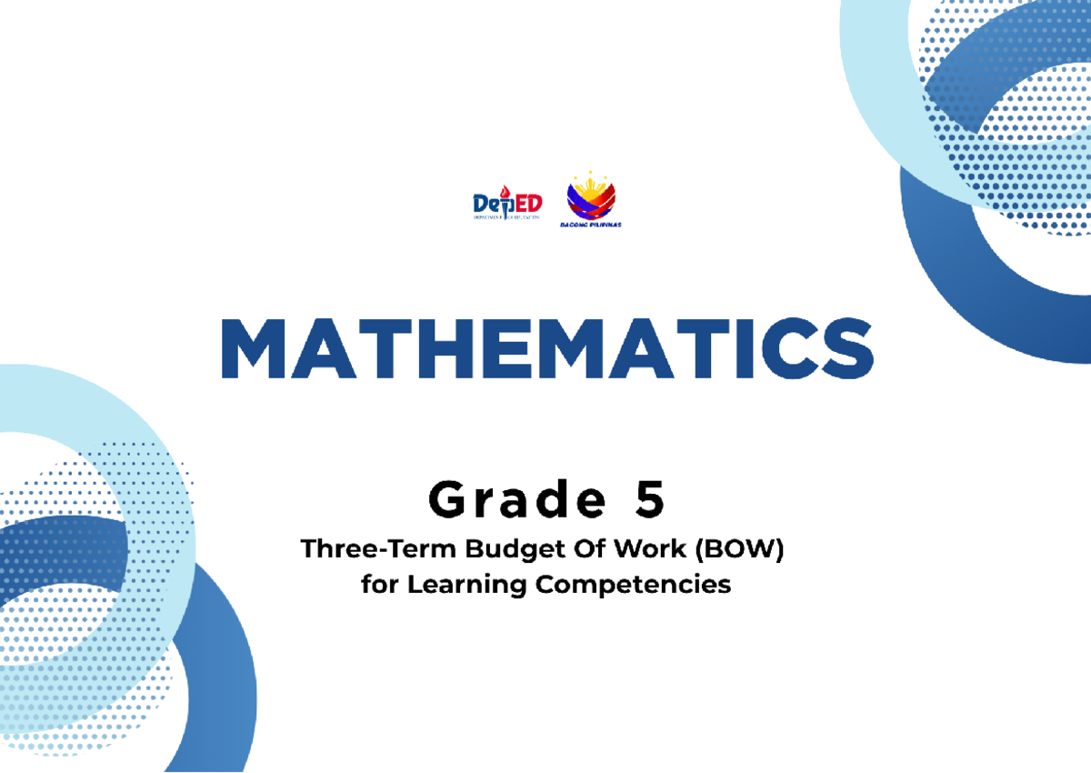 [G5] Mathematics Budget of Work for Grade 5 Learning Competencies - Studocu