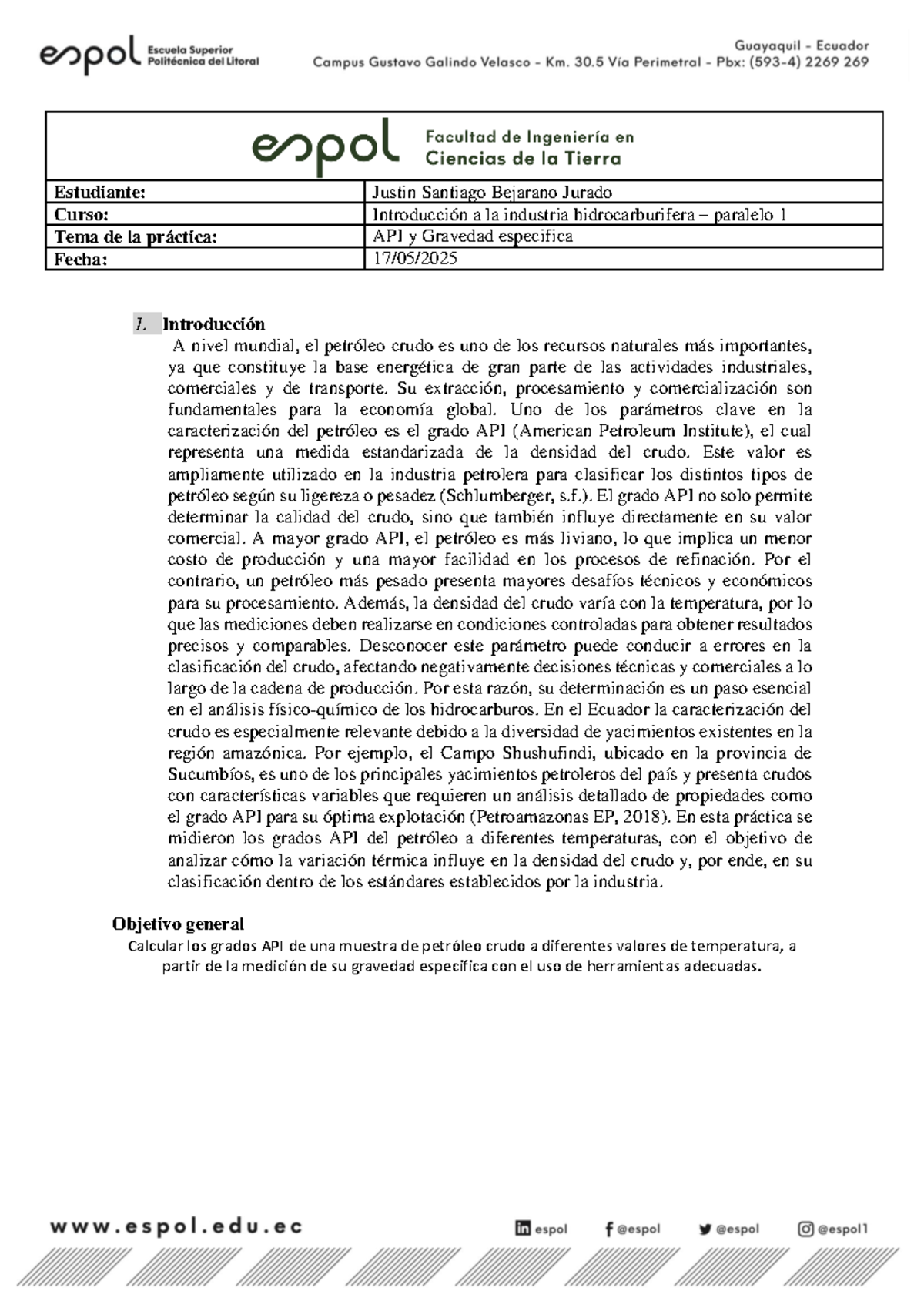Informe 1: Grados API y Gravedad Específica en Hidrocarburos - Studocu