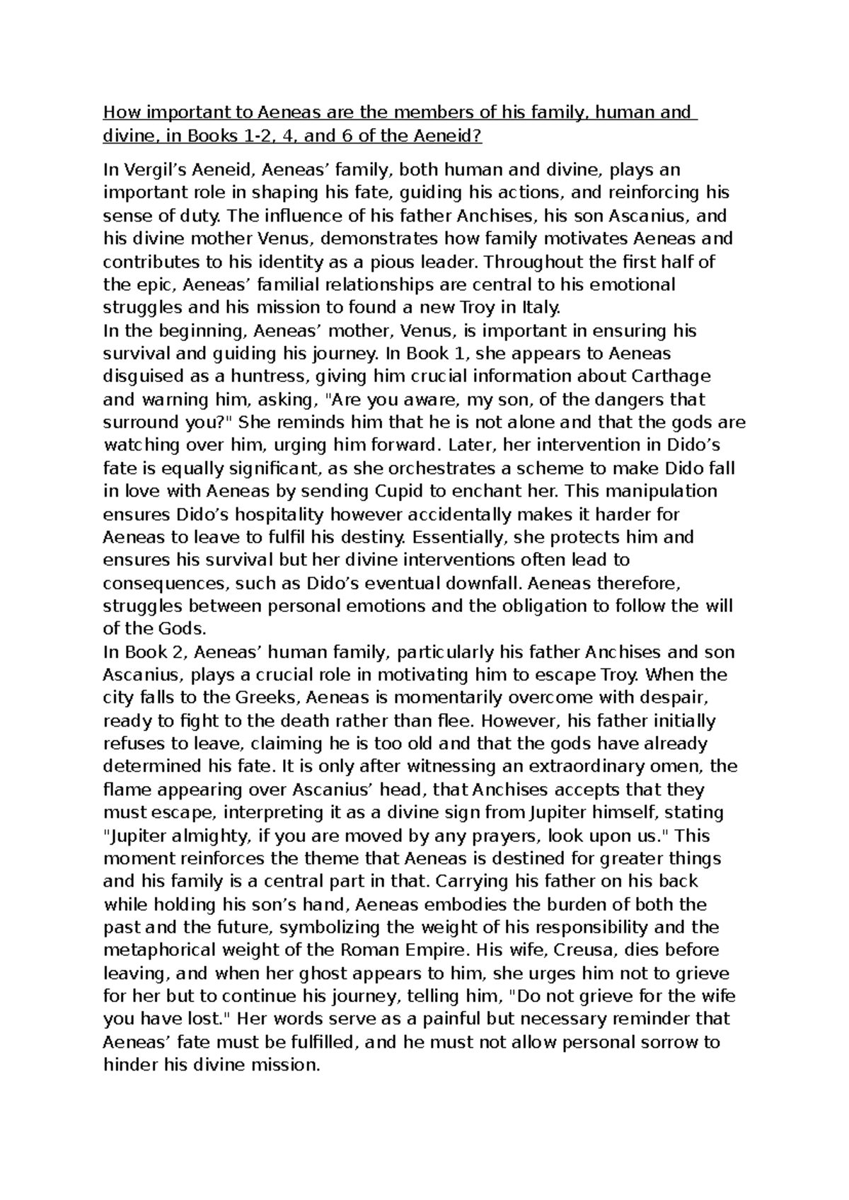 The Role of Aeneas' Family in the Aeneid: Insights from Books 1-2, 4 ...