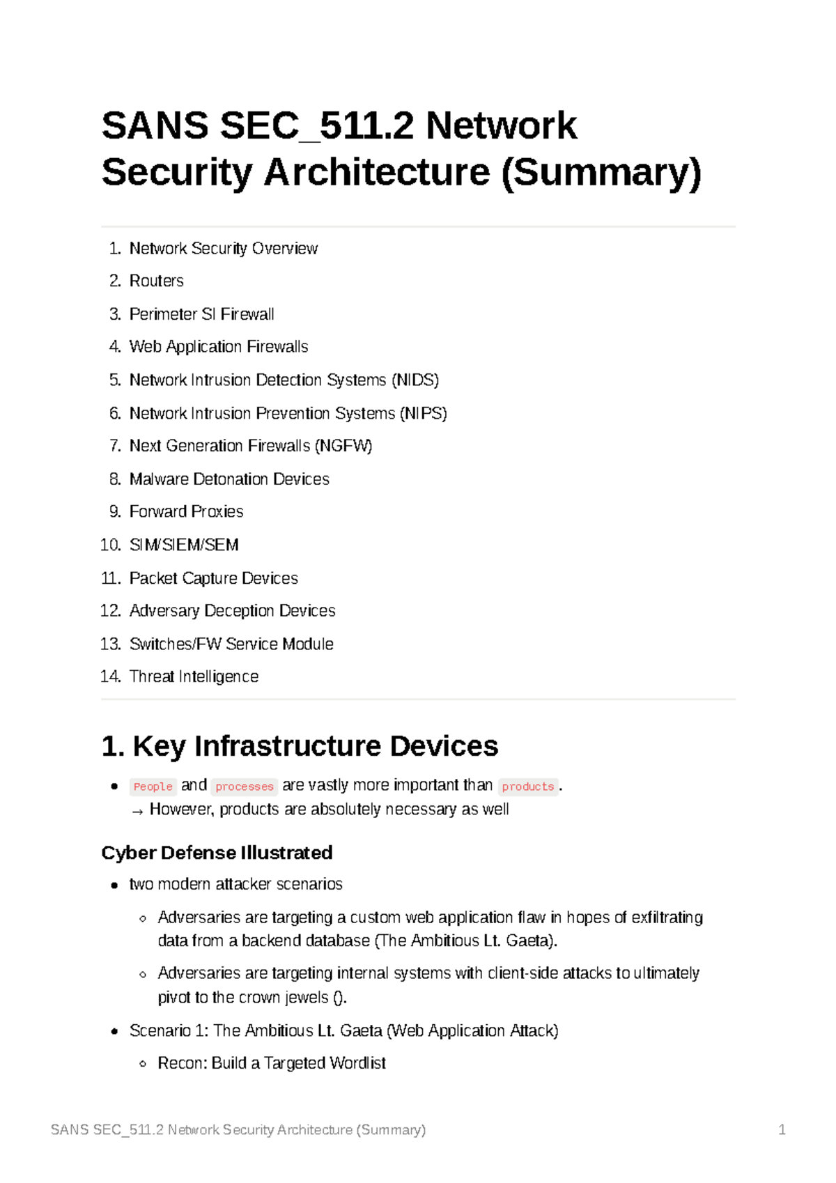 SANS SEC_511.2 Network Security Architecture Summary and Key Concepts ...