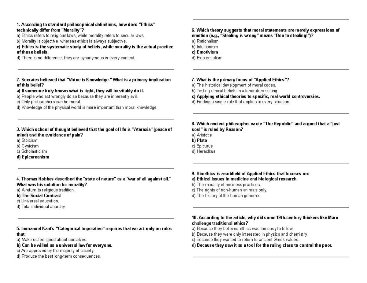 PHIS 101 Lecture Notes: Ethics vs. Morality and Key Philosophers - Studocu