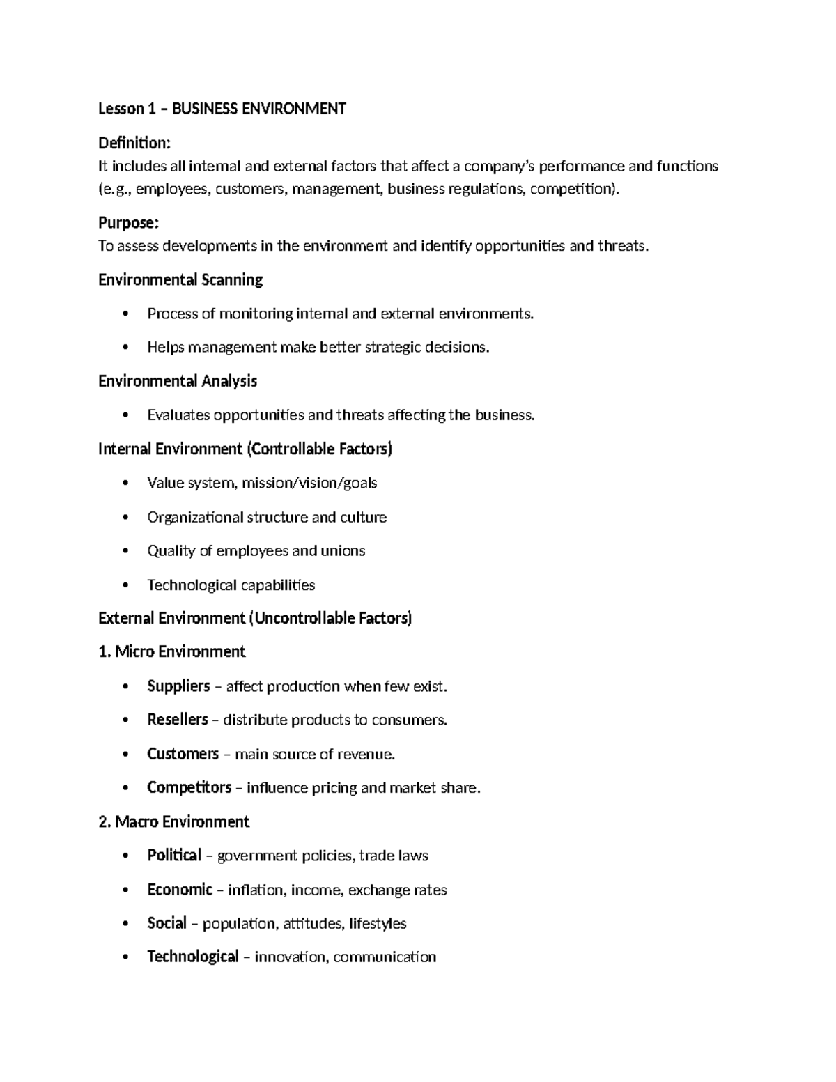 AE - Lesson 1-5: Business Environment & Industry Analysis - Studocu
