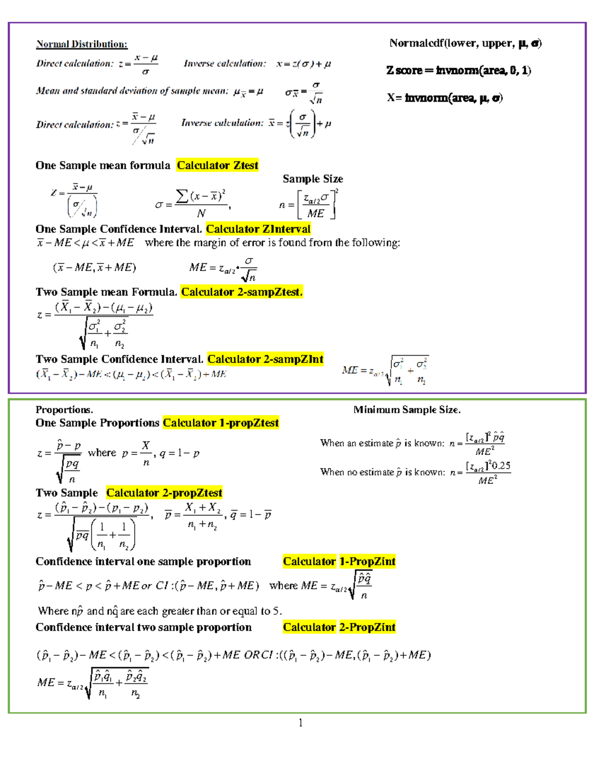 Final Exam Note Sheet: Key Equations & Concepts for Stats 101 - Studocu