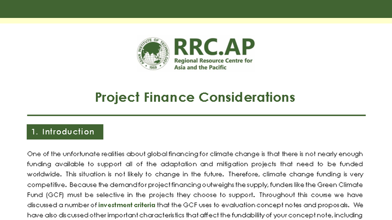 Tool6-2: Project Finance Considerations for GCF Funding - Studocu