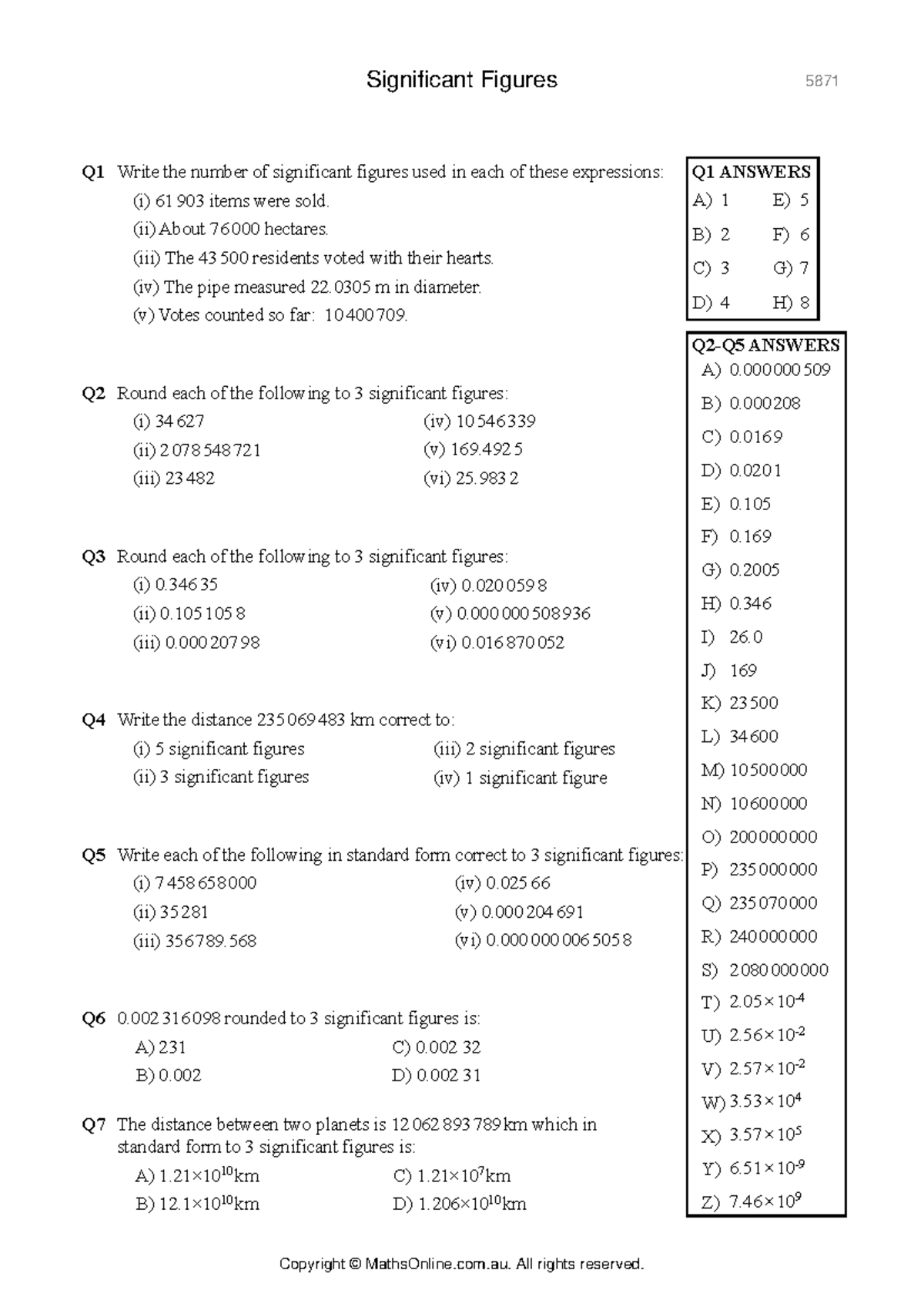 Significant Figures Q1-Q7 Practice Questions - Studocu