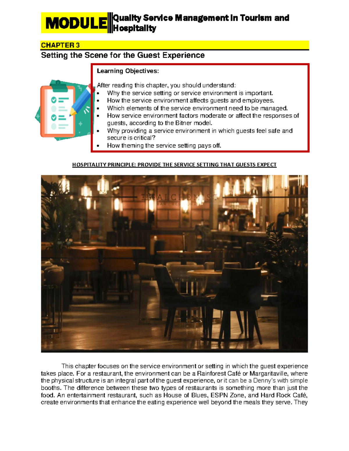 Chapter 3: Creating an Inviting Guest Experience Environment - Studocu