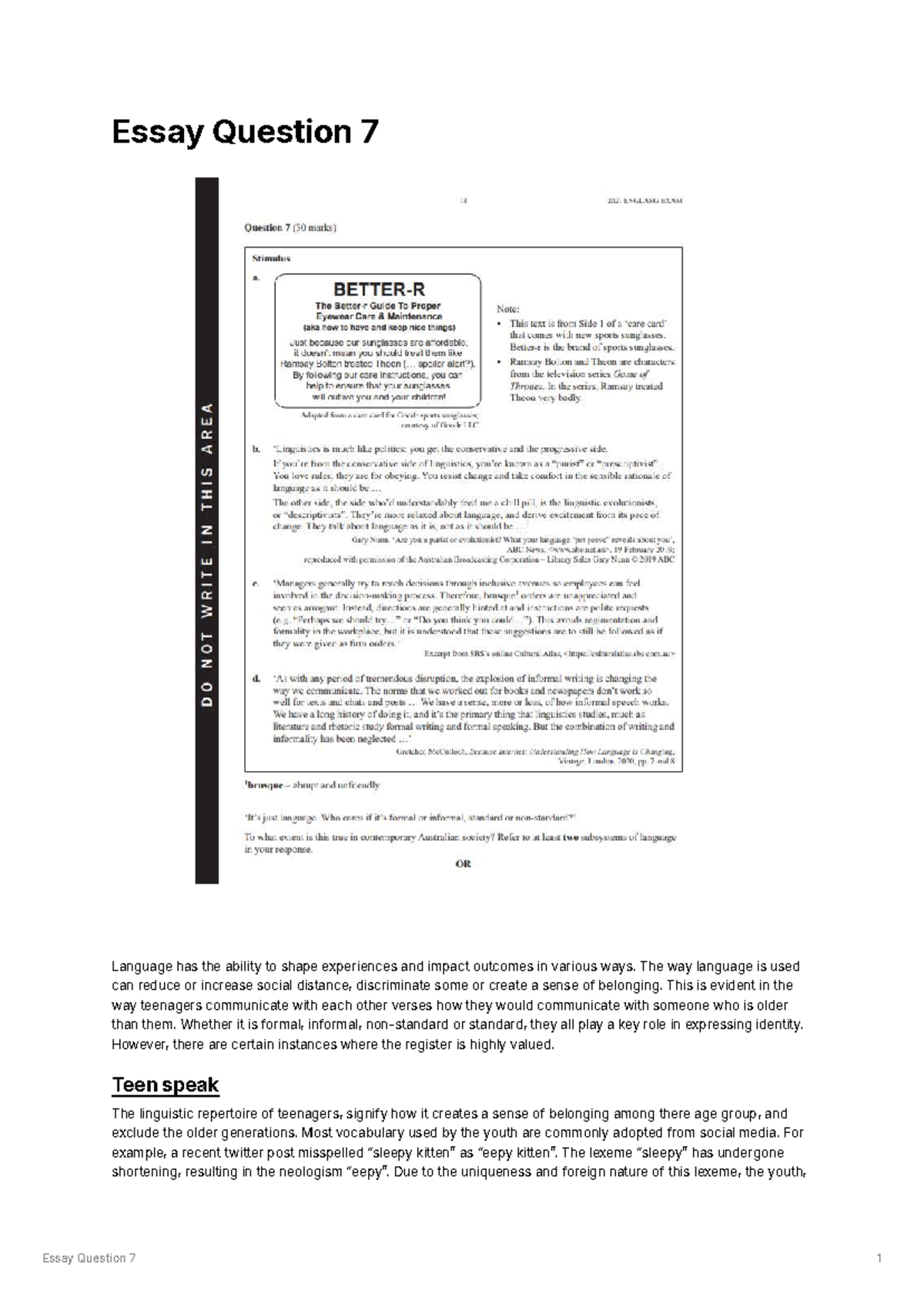 2021 VCAA Englang Essay Q7: The Impact of Language on Identity - Studocu