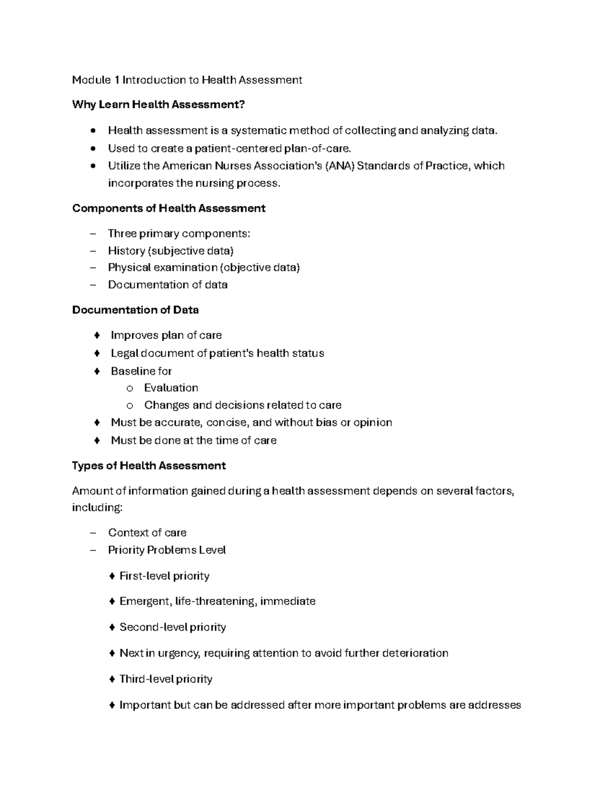 Module 1 - Health Assessment Lecture Notes & Key Concepts - Studocu