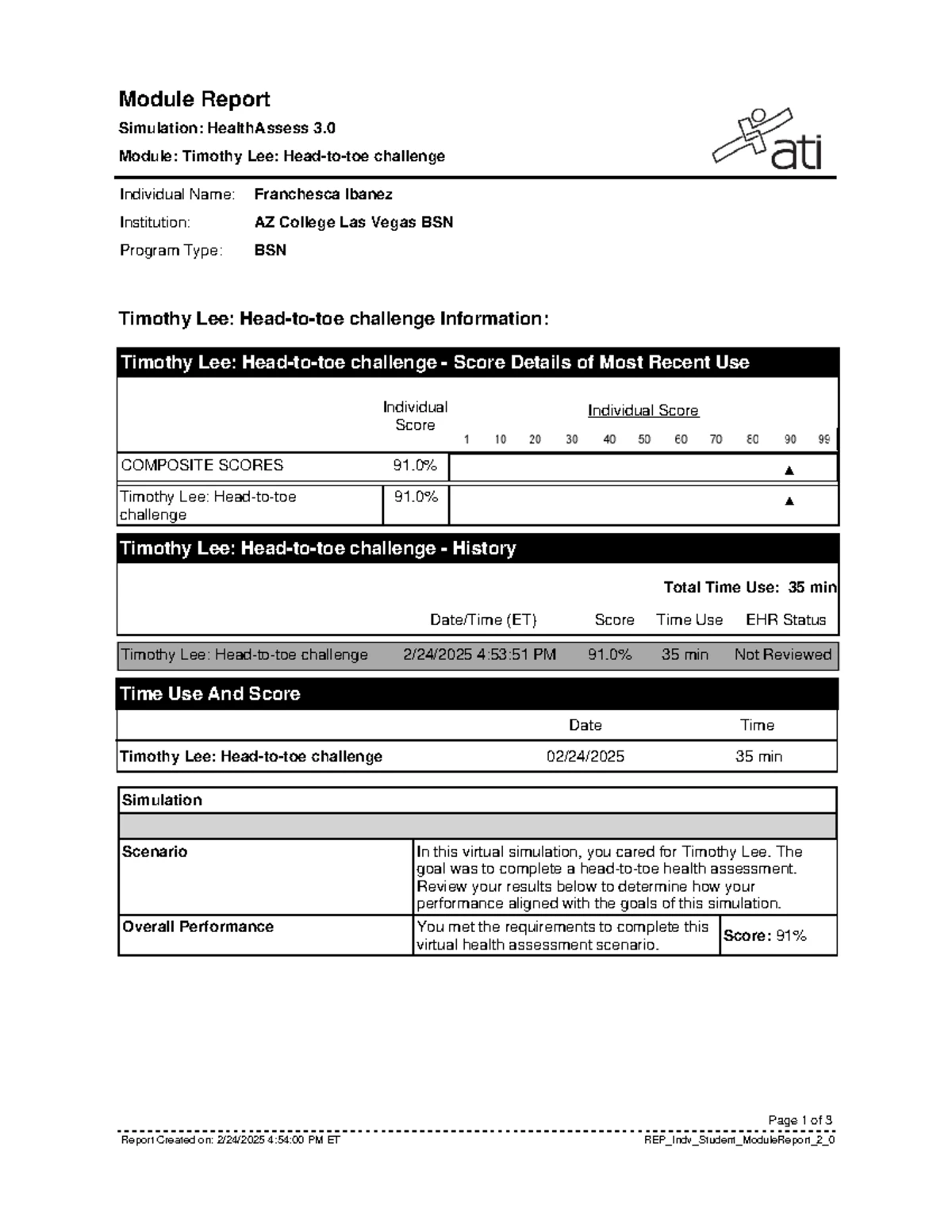Timothy Lee Simulation - Module Report Simulation: HealthAssess 2 ...