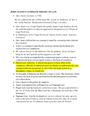 Austin'S Command Theory OF LAW - JOHN AUSTIN’S COMMAND THEORY OF LAW ...