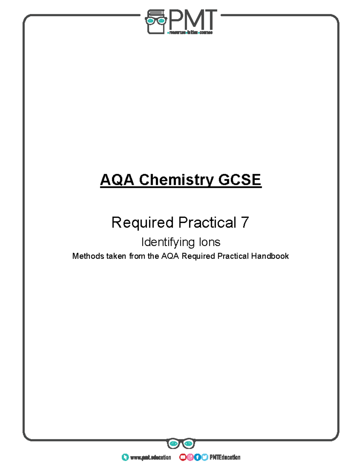 RP 7 - Identifying Ions - AQA GCSE Chemistry Practical Notes - Studocu