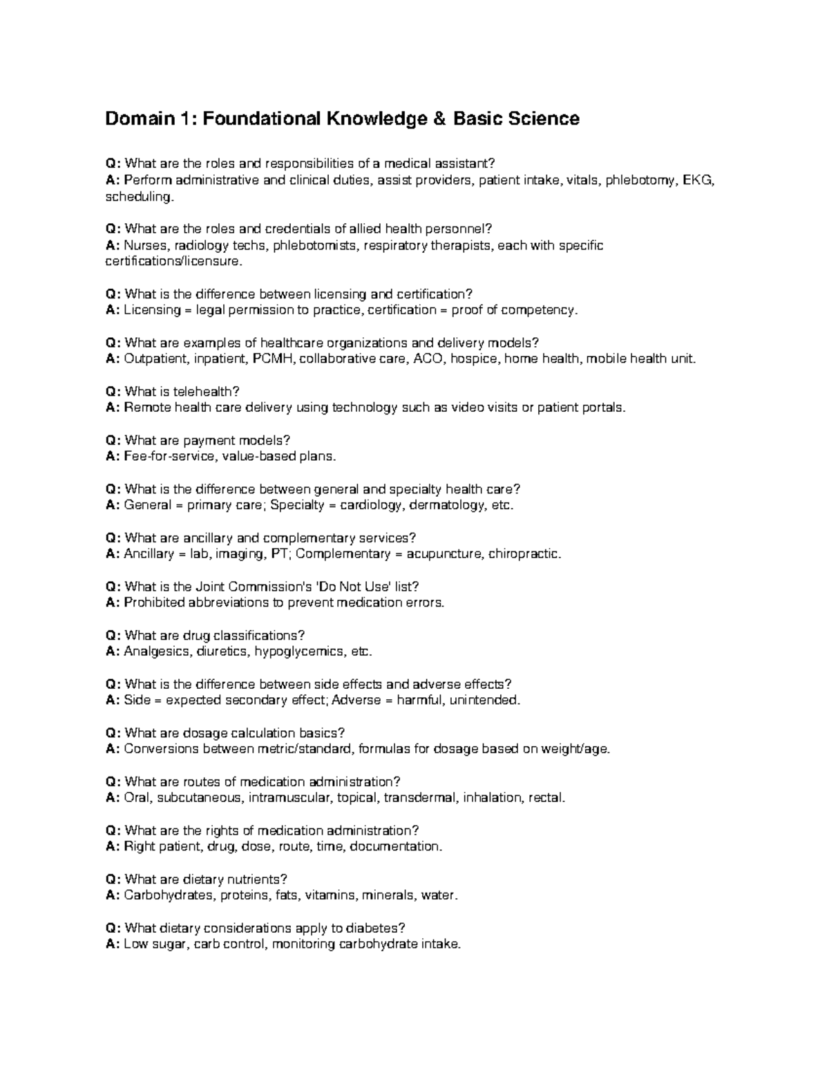 CCMA Flashcards: Foundational Knowledge & Patient Care Concepts - Studocu