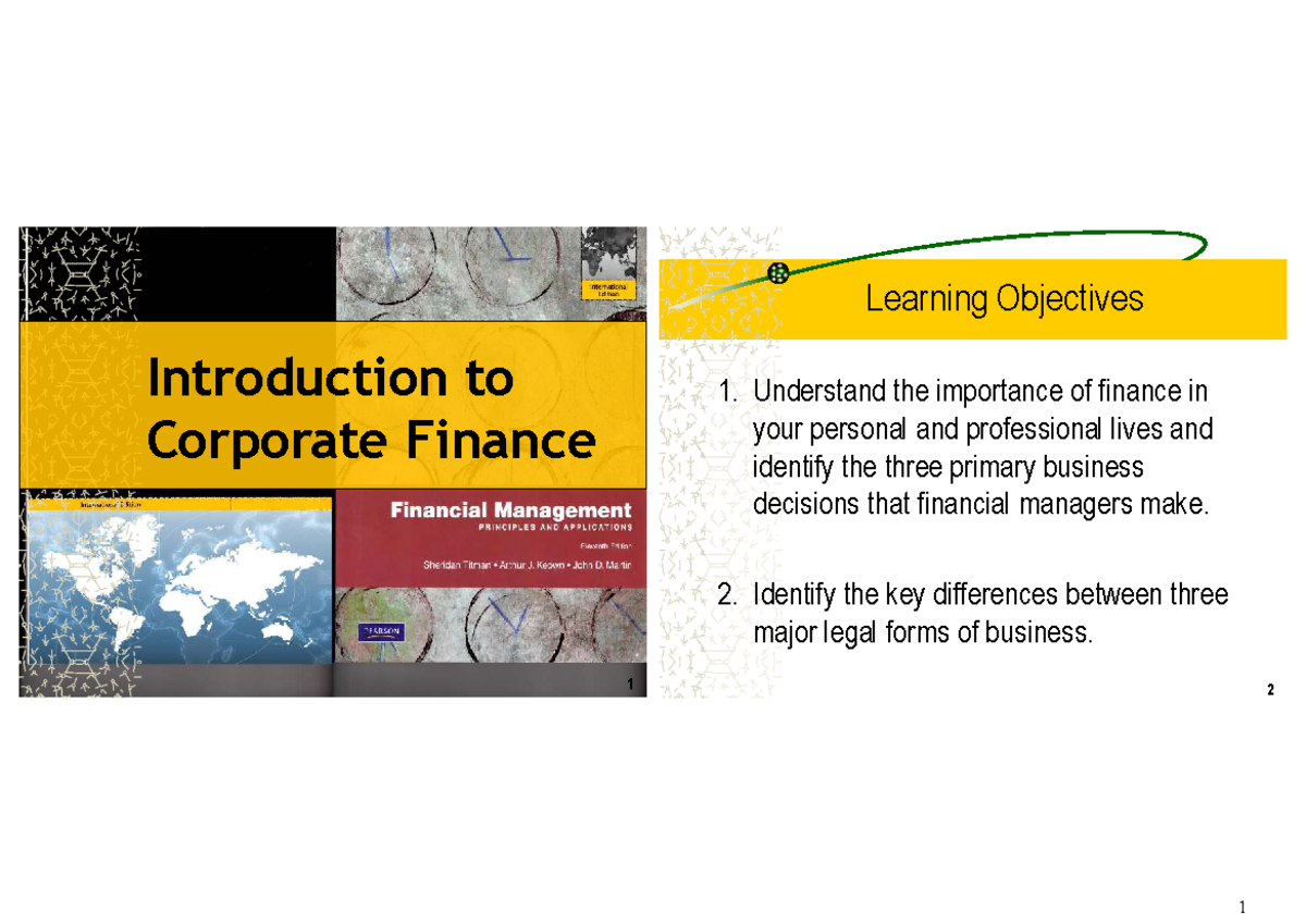Learning Objectives for Corporate Finance (FIN 101) - Studocu