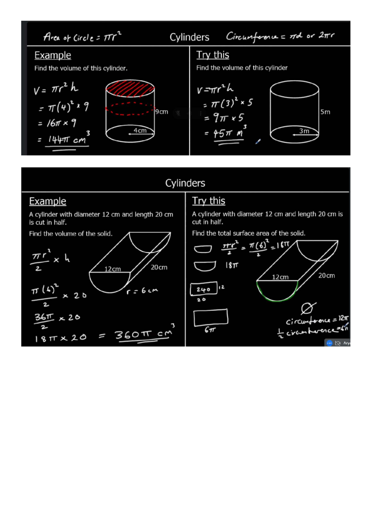 Area of a Cylinder Notes: Volume & Surface Area Calculations - Studocu