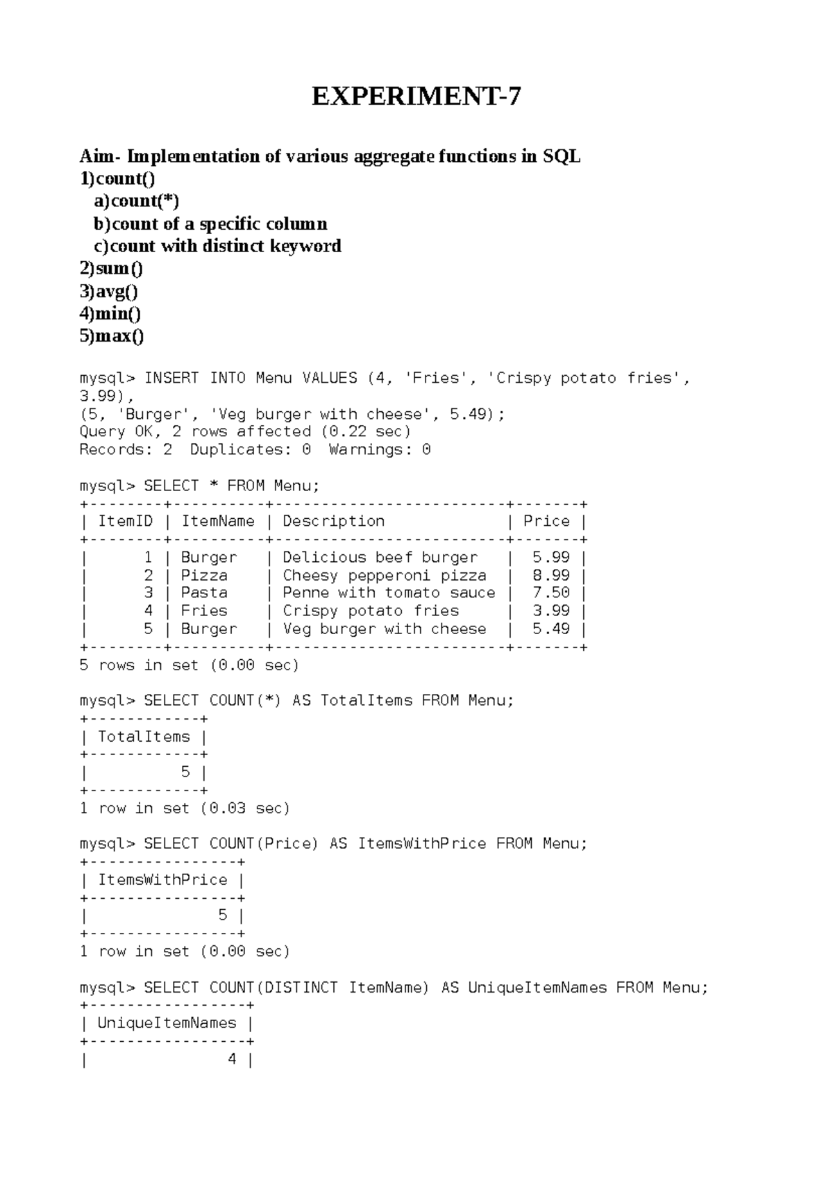 SQL Aggregate Functions Overview and Implementation Guide - Studocu