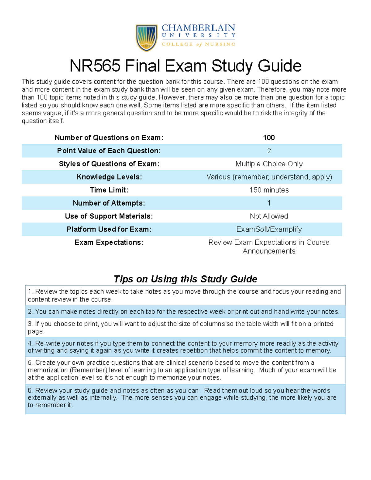 NR565 Final Exam Study Guide: Key Topics & Tips for March 2025 - Studocu