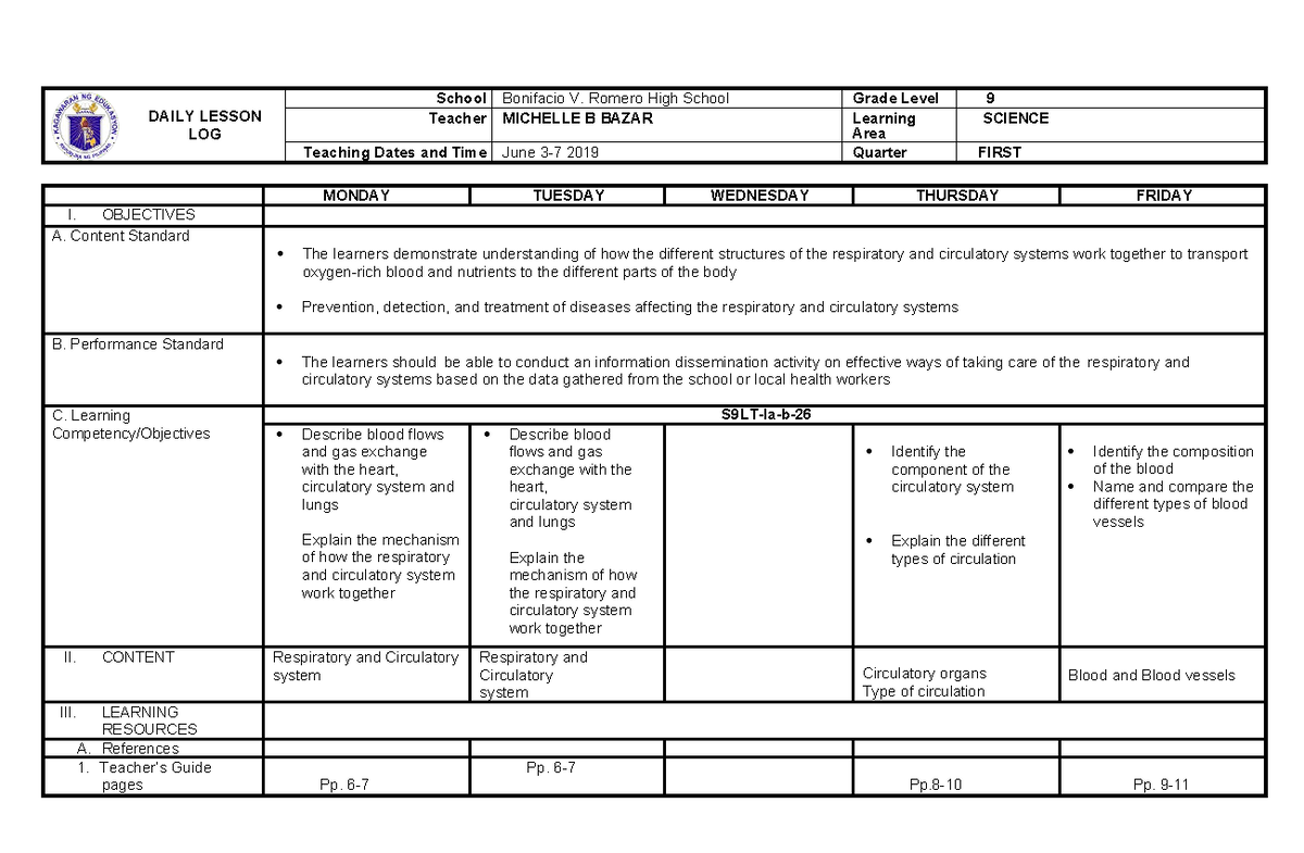 Science-9-dll-1st-grading - DAILY LESSON LOG School Bonifacio V. Romero ...