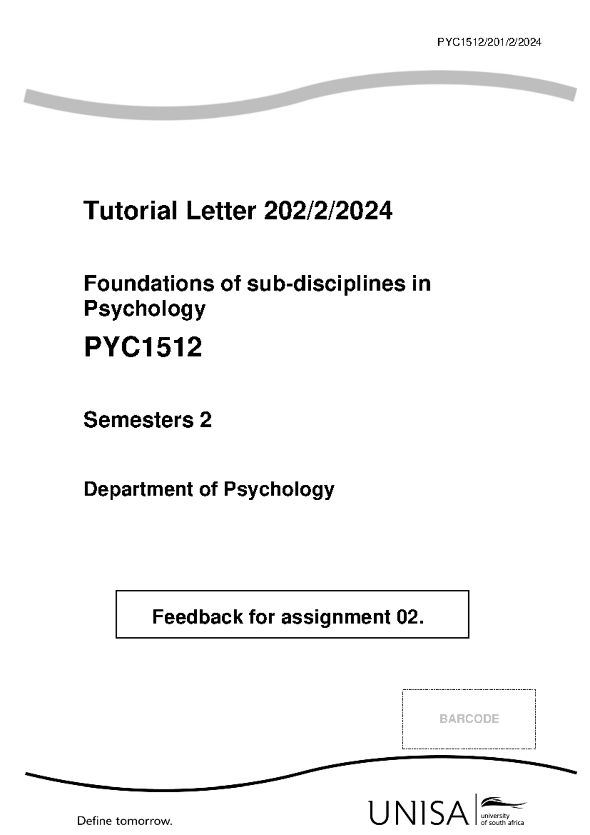 PYC1512 Assignment 02 Feedback: Insights and Guidance - Studocu